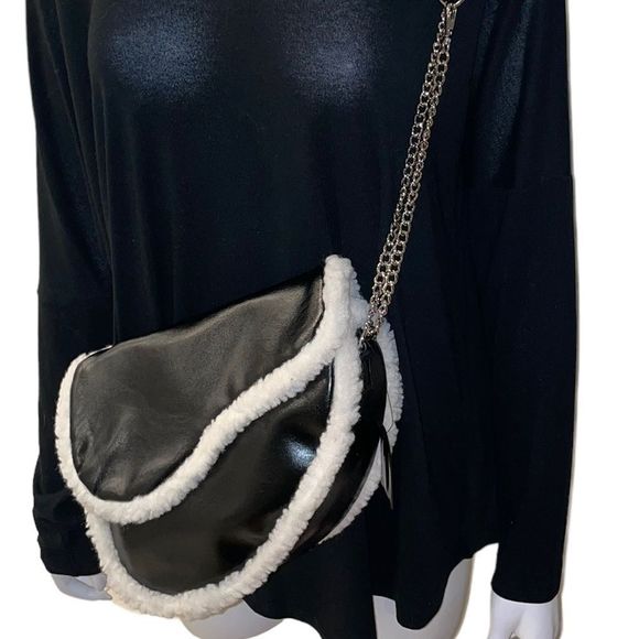 AKIRA | Bags | Akiraxbody Saddle Bag In Vegan Leather And Faux Sherpa ...